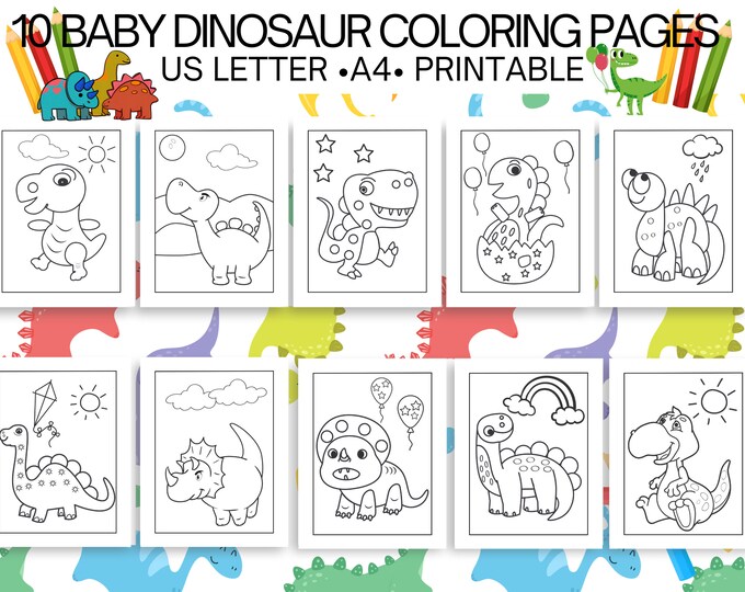 Baby Dinosaur Coloring Pages - Etsy Canada