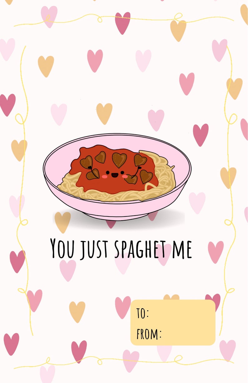 Printable Pasta Valentine Cards, Mini Funny Food Valentines, Pasta ...
