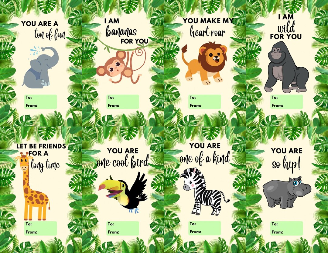 Safari Animal Valentine Cards, Printable Animal Valentines Day Cards - Etsy