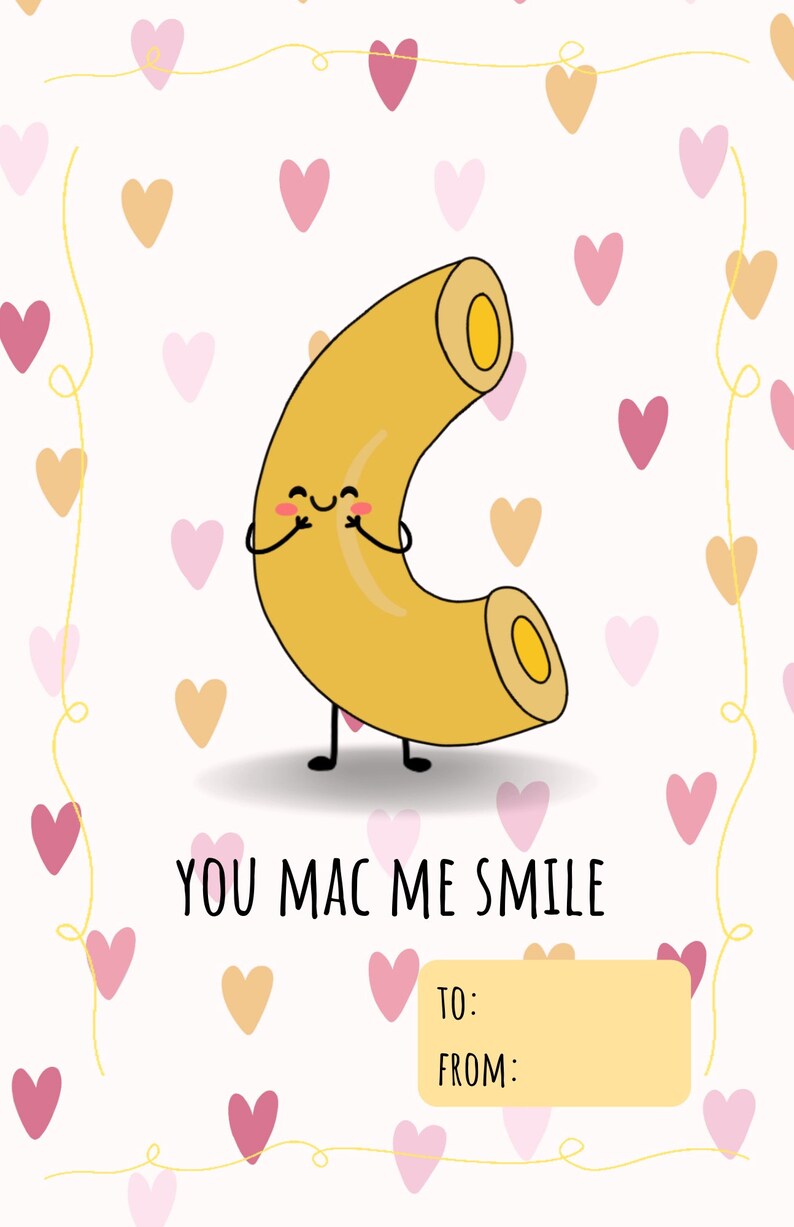 Printable Pasta Valentine Cards, Mini Funny Food Valentines, Pasta ...