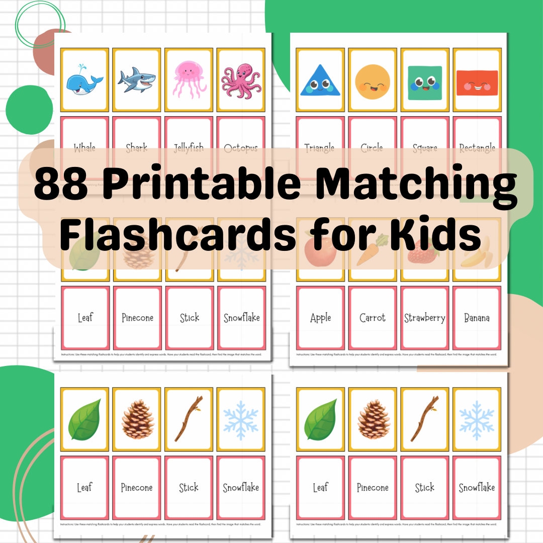 Printable Matching Flashcards for Kids, 88 Digital Learning Cards for ...
