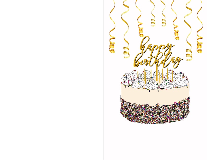 Printable Birthday Card, Happy Birthday Cake Digital Card - Etsy