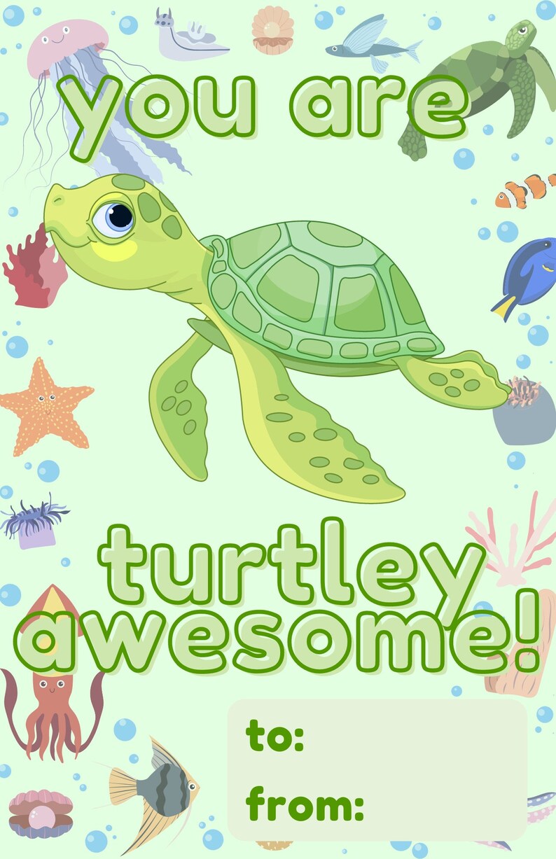 Sea Creatures Printable Valentines Day Cards, Mini Valentines ...