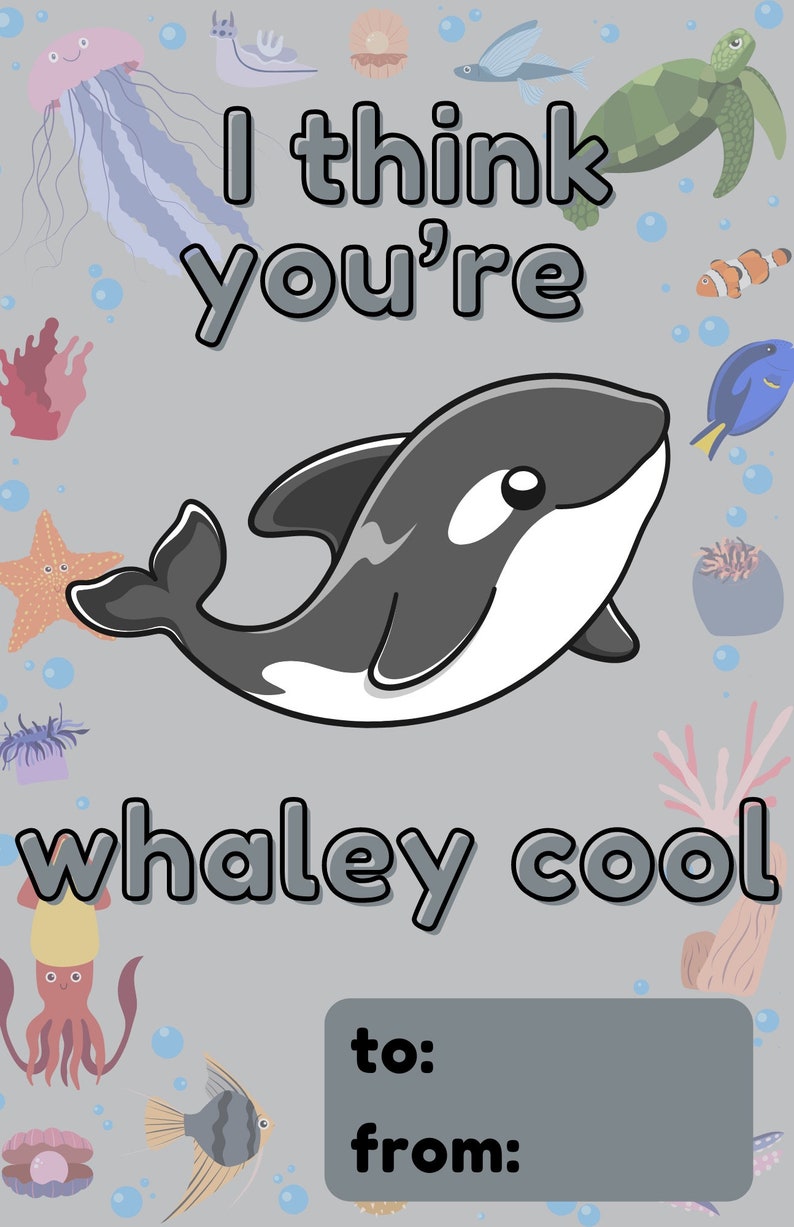 Sea Creatures Printable Valentines Day Cards, Mini Valentines ...