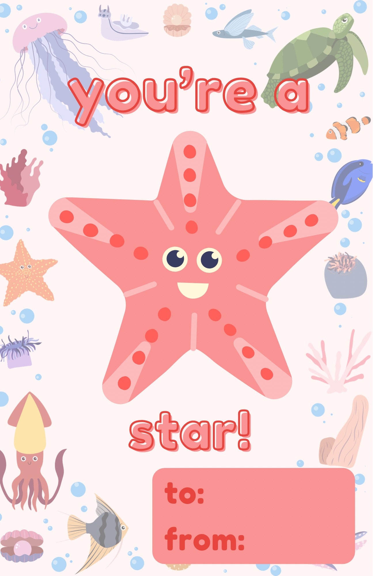 Sea Creatures Printable Valentines Day Cards, Mini Valentines ...