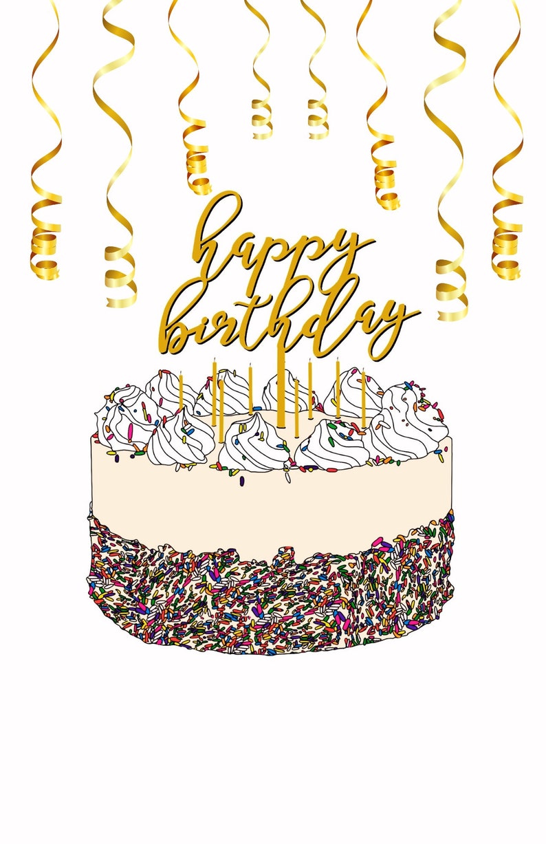 Printable Birthday Card, Happy Birthday Cake Digital Card - Etsy