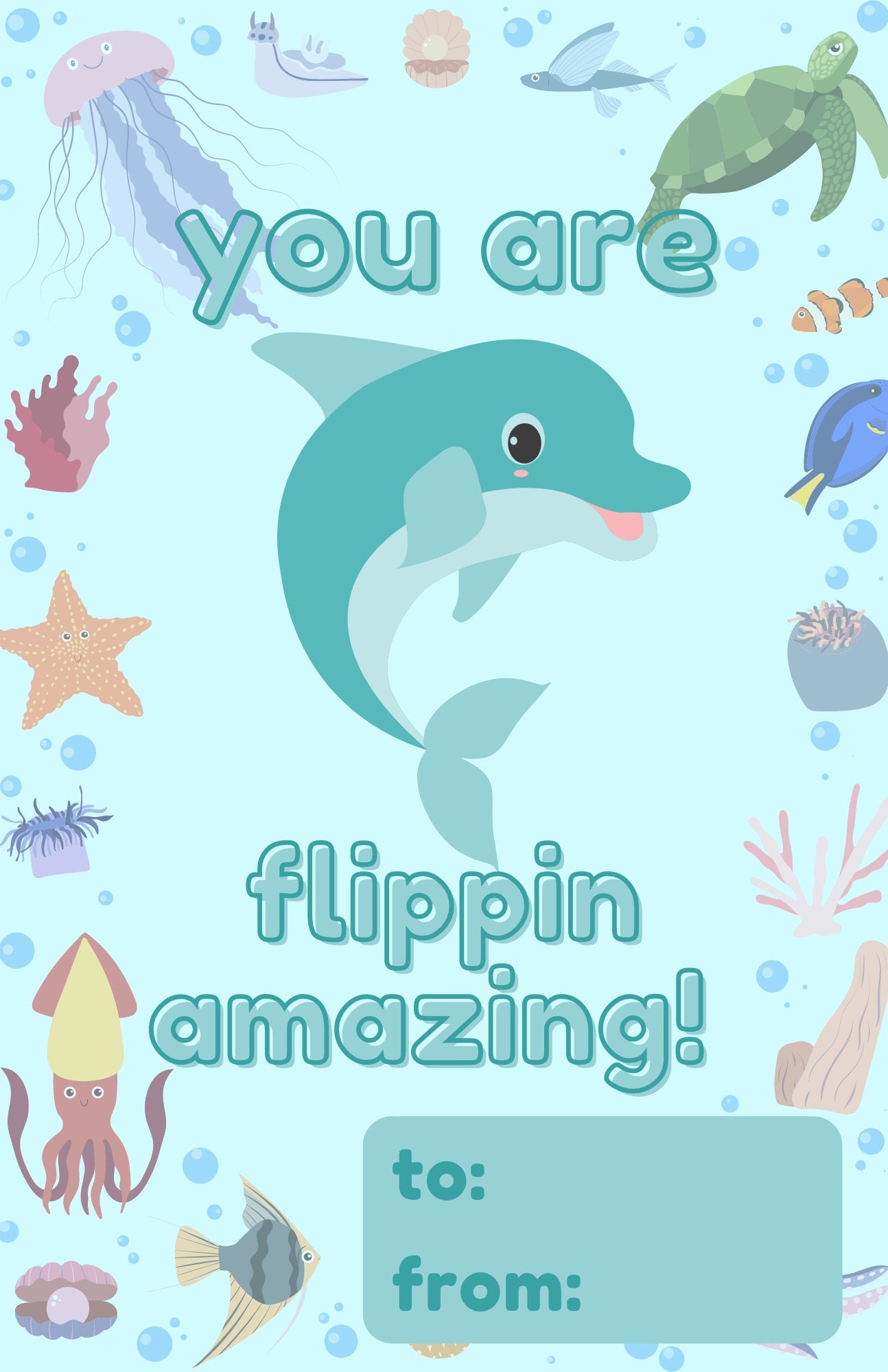 Sea Creatures Printable Valentines Day Cards, Mini Valentines ...