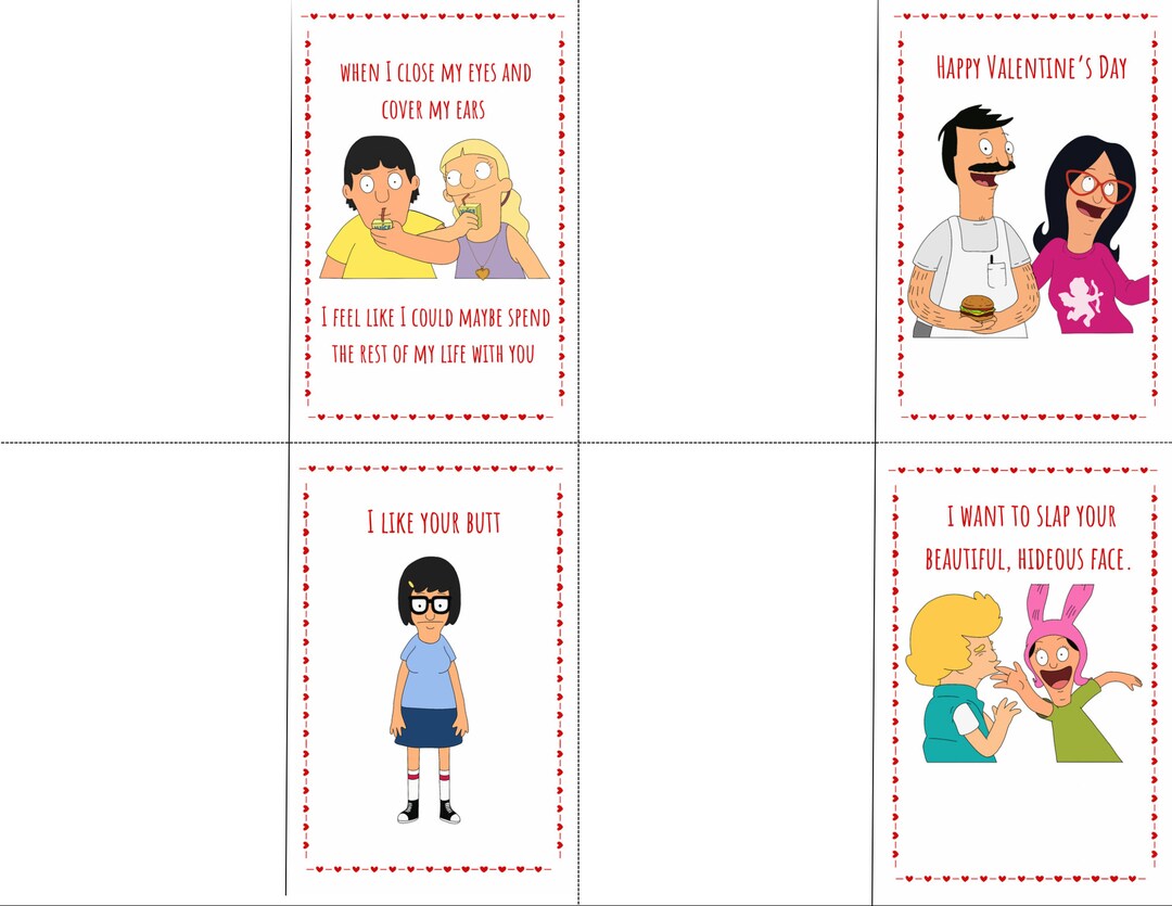 Bobs Burgers Inspired Valentines Day Bundle Bobs Burgers Digital Cards Printable Valentines Etsy
