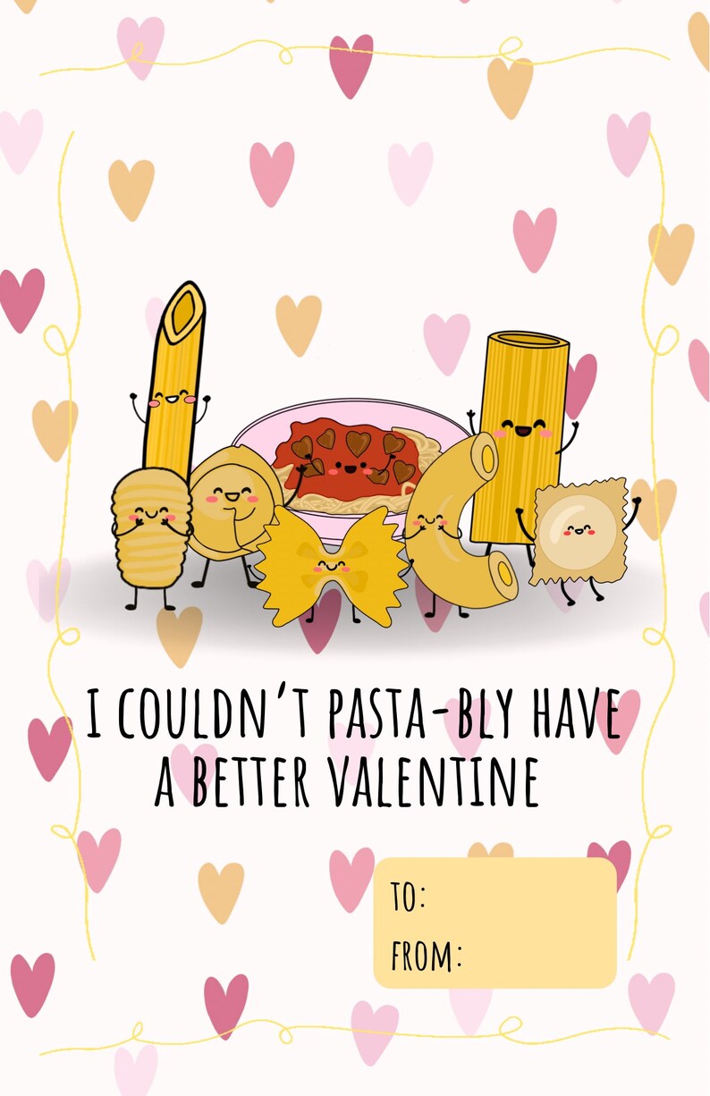 Printable Pasta Valentine Cards, Mini Funny Food Valentines, Pasta ...