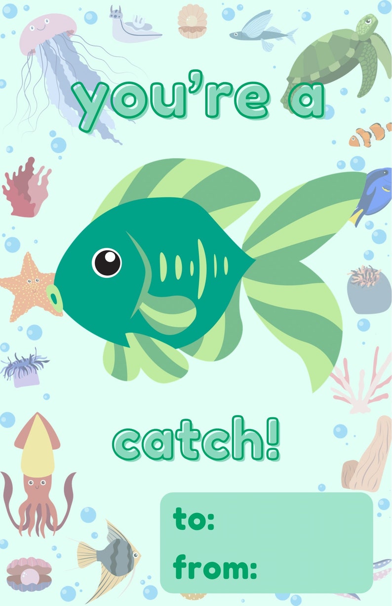Sea Creatures Printable Valentines Day Cards, Mini Valentines ...