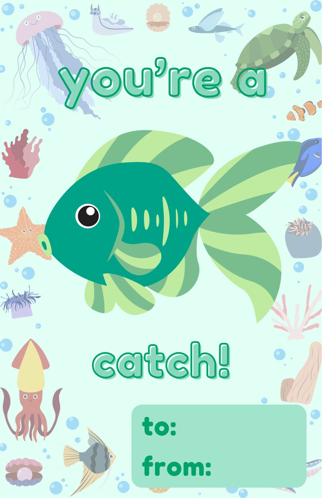 Sea Creatures Printable Valentines Day Cards, Mini Valentines ...