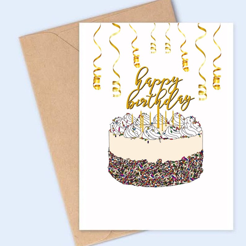 Printable Birthday Card, Happy Birthday Cake Digital Card - Etsy