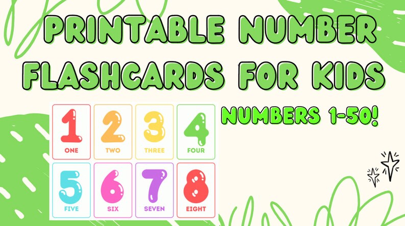 Printable Number Flashcards for Kids, Numbers 1-50, Digital Learning ...