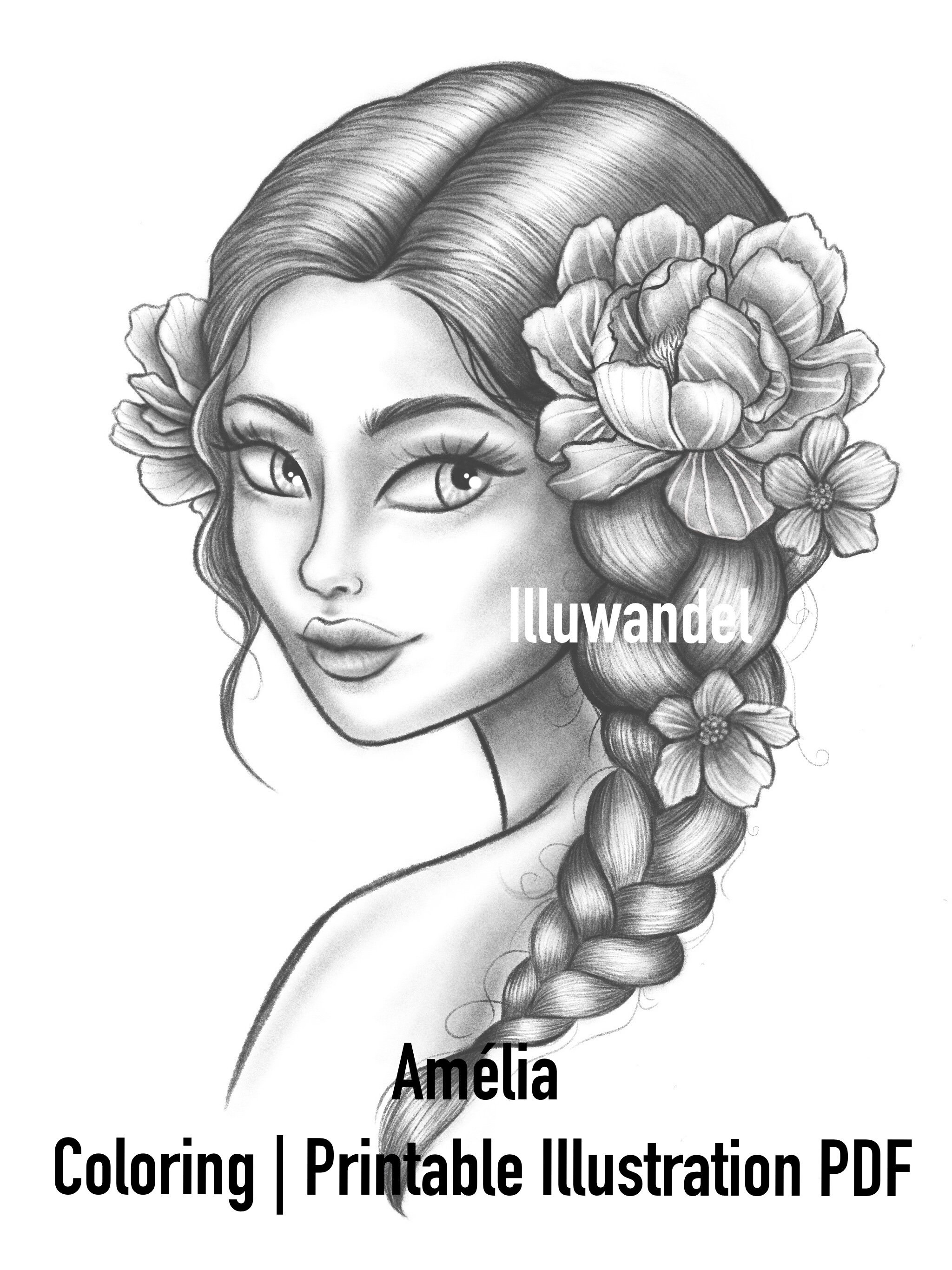 Amelia Coloring Page for Adults Grayscale Coloring Page Instant ...