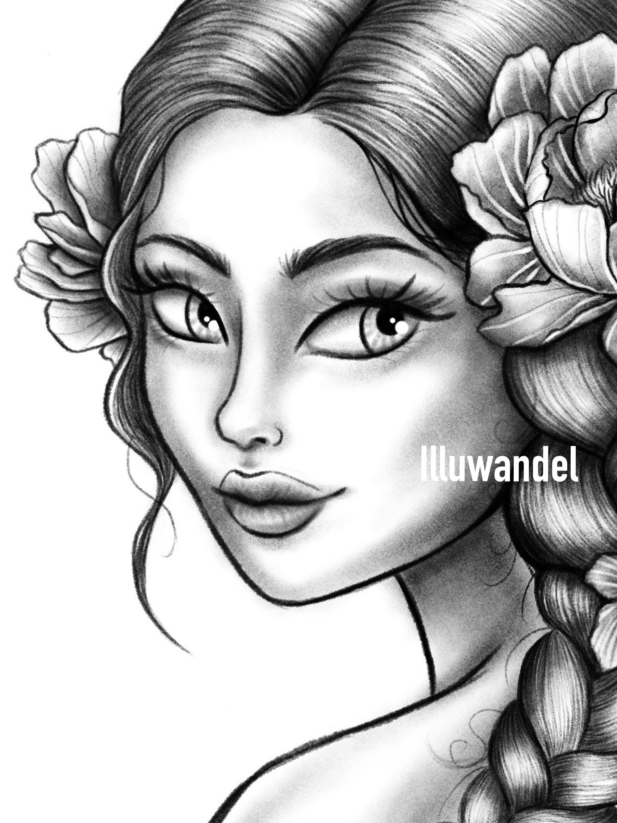 Amelia Coloring Page for Adults Grayscale Coloring Page Instant ...