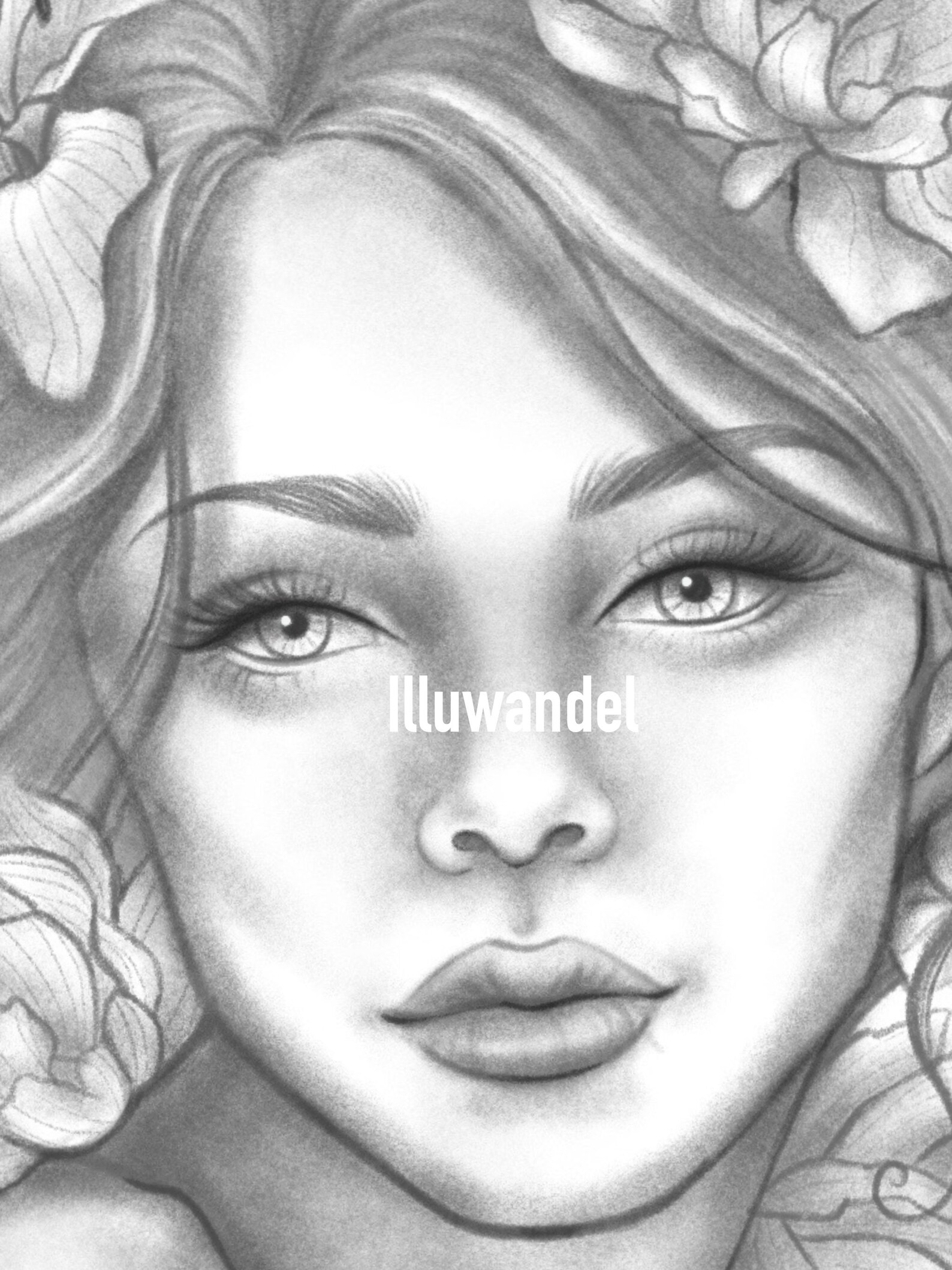 Coloriage Woman and Flowers/ Printable Grayscale Coloring Page for ...