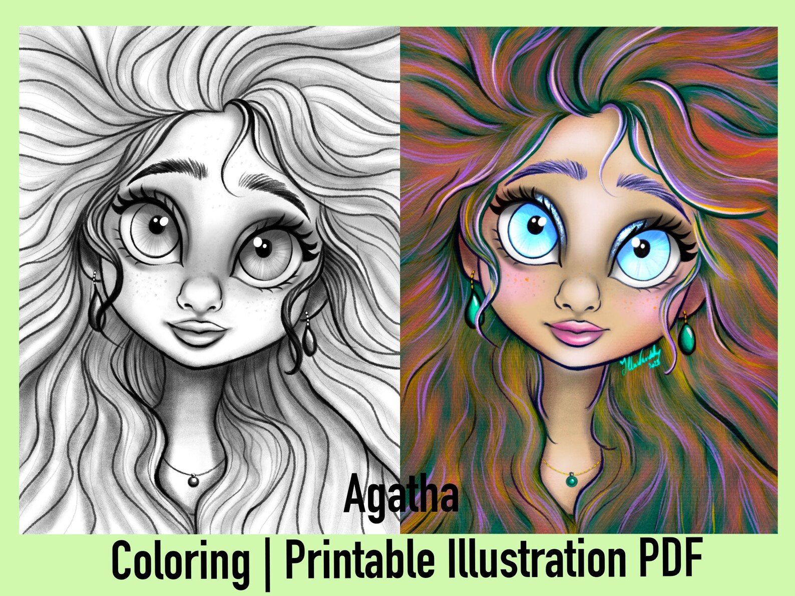 Agatha Coloring Page Printable Adult Coloring Page Download Light/dark ...