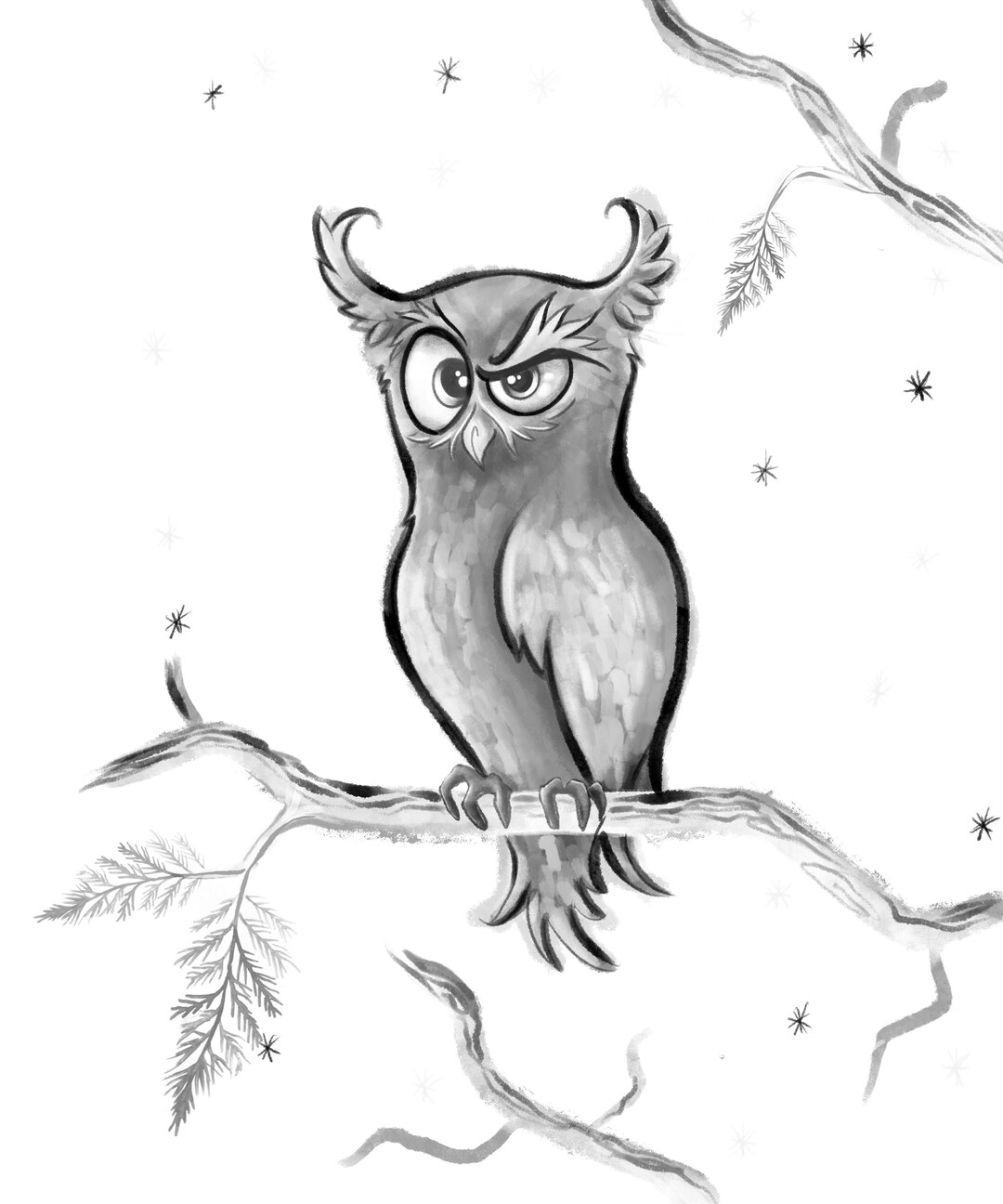 Owl on Its Branch Owl Coloring Page Printable Adult Coloring Page ...