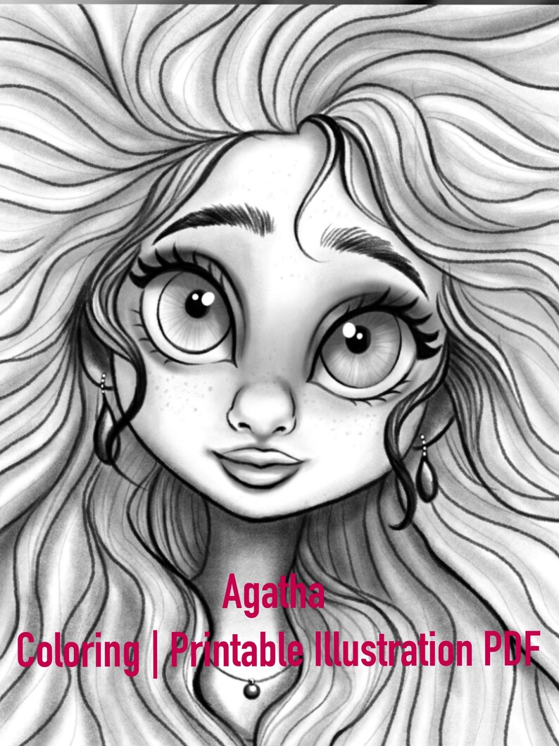 Agatha Coloring Page Printable Adult Coloring Page Download Light/dark ...