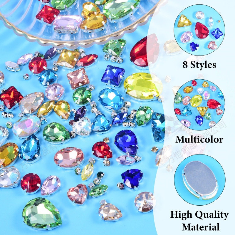 50pcs Mixed Colors Sew on Rhinestone in Claw, Mixed Shape Glass ...