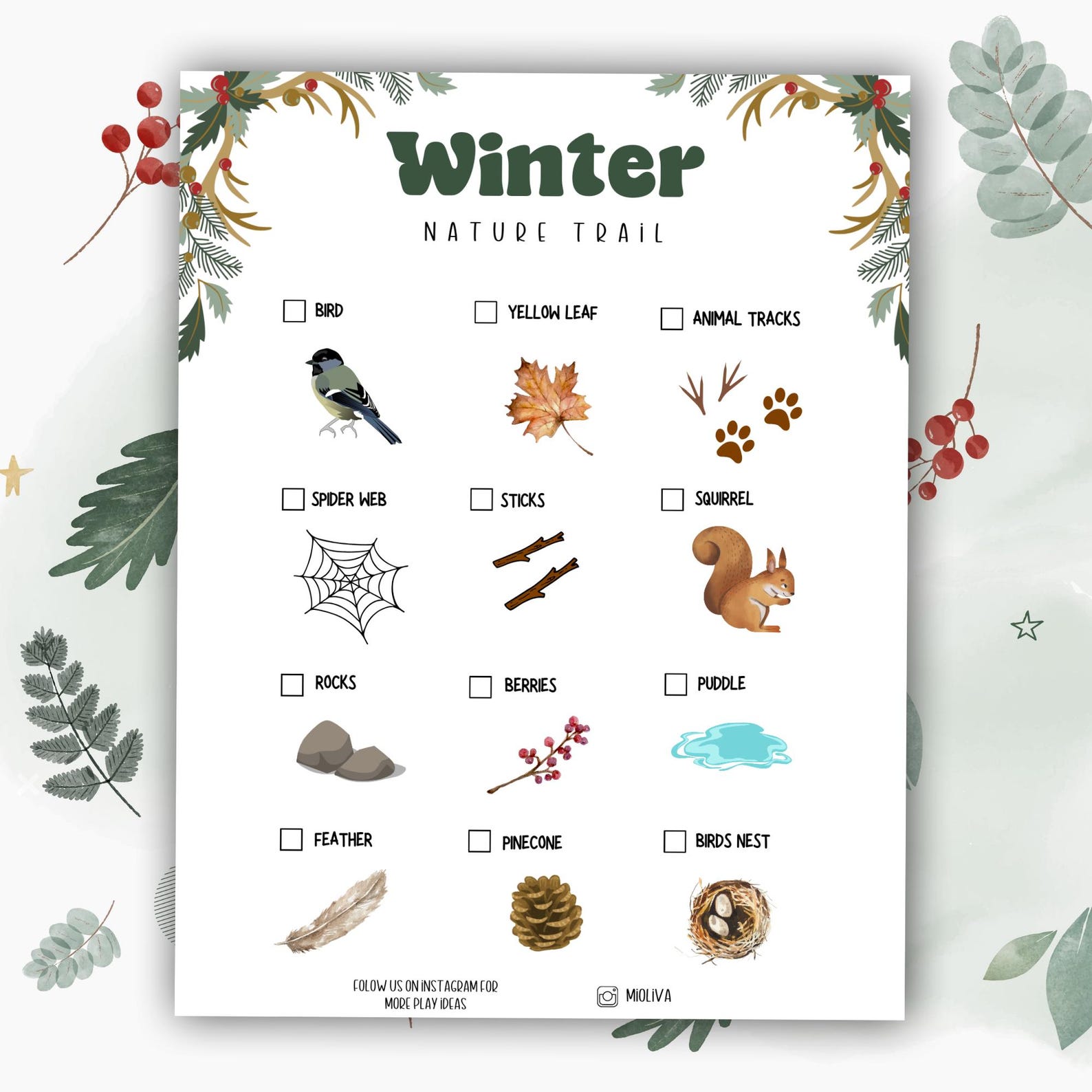 Winter Nature Trail Printable for Kids,winter Hiking Scavenger Hunt ...