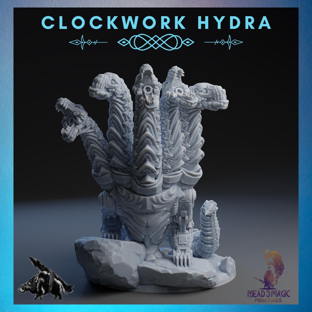 Clockwork Hydra | Rocket Pig Games | 12K Resolution 3D Print | Strong Resin | Dnd Fantasy ...