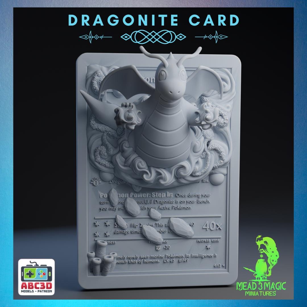 Dragonite - 3D Pokemon Card | ABC3D Models | 12K Resolution 3D Print ...