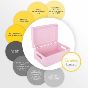 Large Pink Wooden Storage Box With Hinged Lid & Handles 11.8 X 7.87 X 5 ...