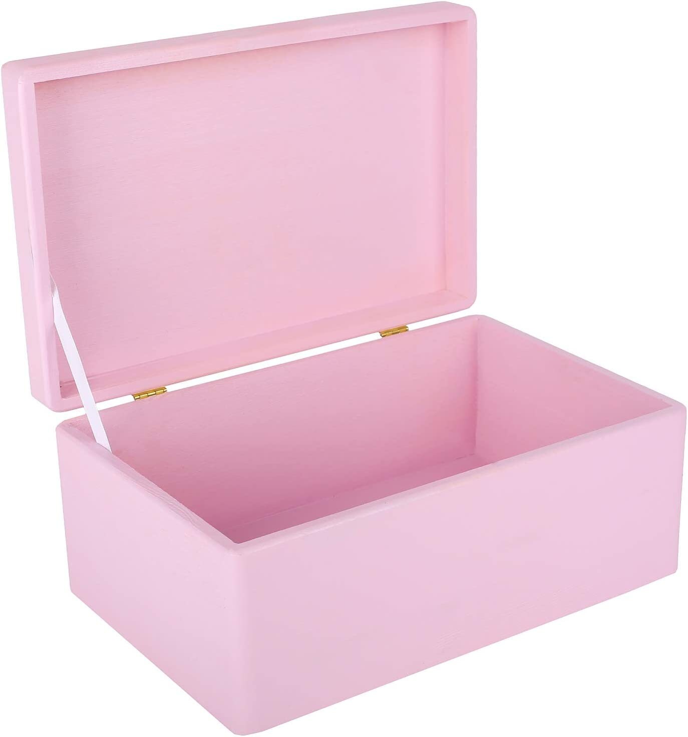 Large Pink Wooden Storage Box With Hinged Lid 11.8 X 7.87 X 5.51 in / 0 ...