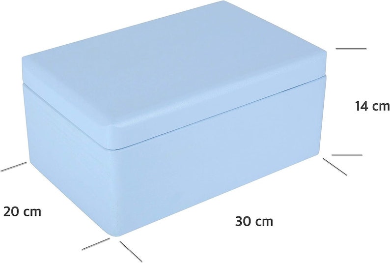 Large Blue Wooden Storage Box With Hinged Lid 11.8 X 7.87 X 5.51 in / 0 ...