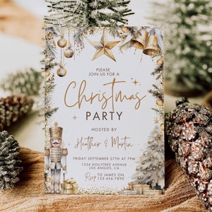 Gold Christmas Party Invitation Template Editable Holiday Party Invite ...