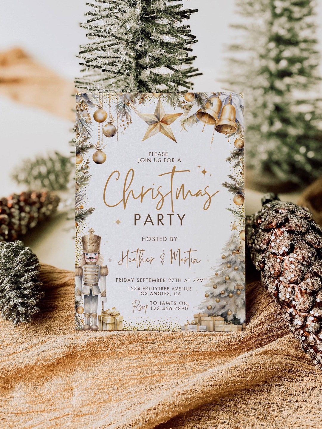 Gold Christmas Party Invitation Template Editable Holiday Party Invite ...