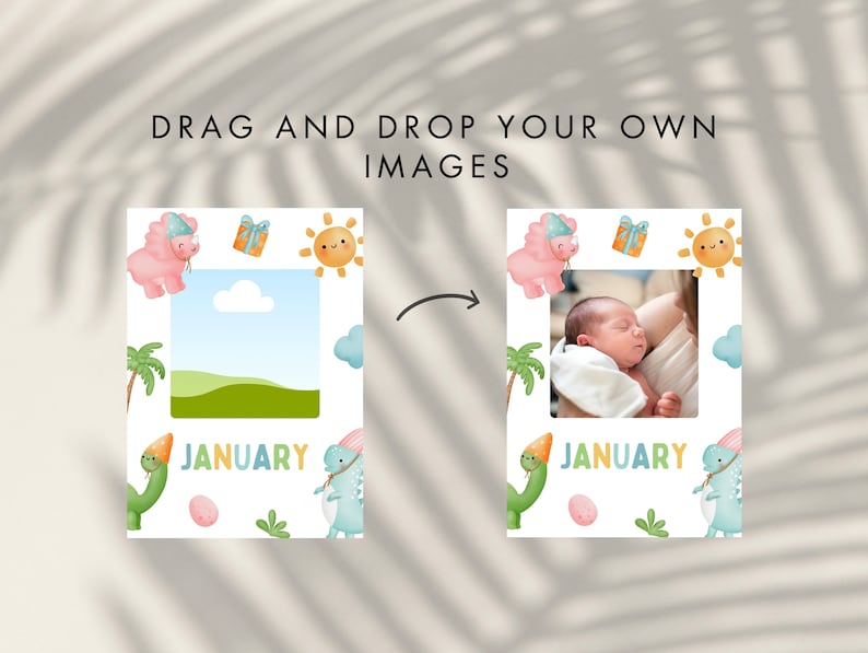 Dinosaur First Year Photo Banner Template First Year Monthly Milestone ...