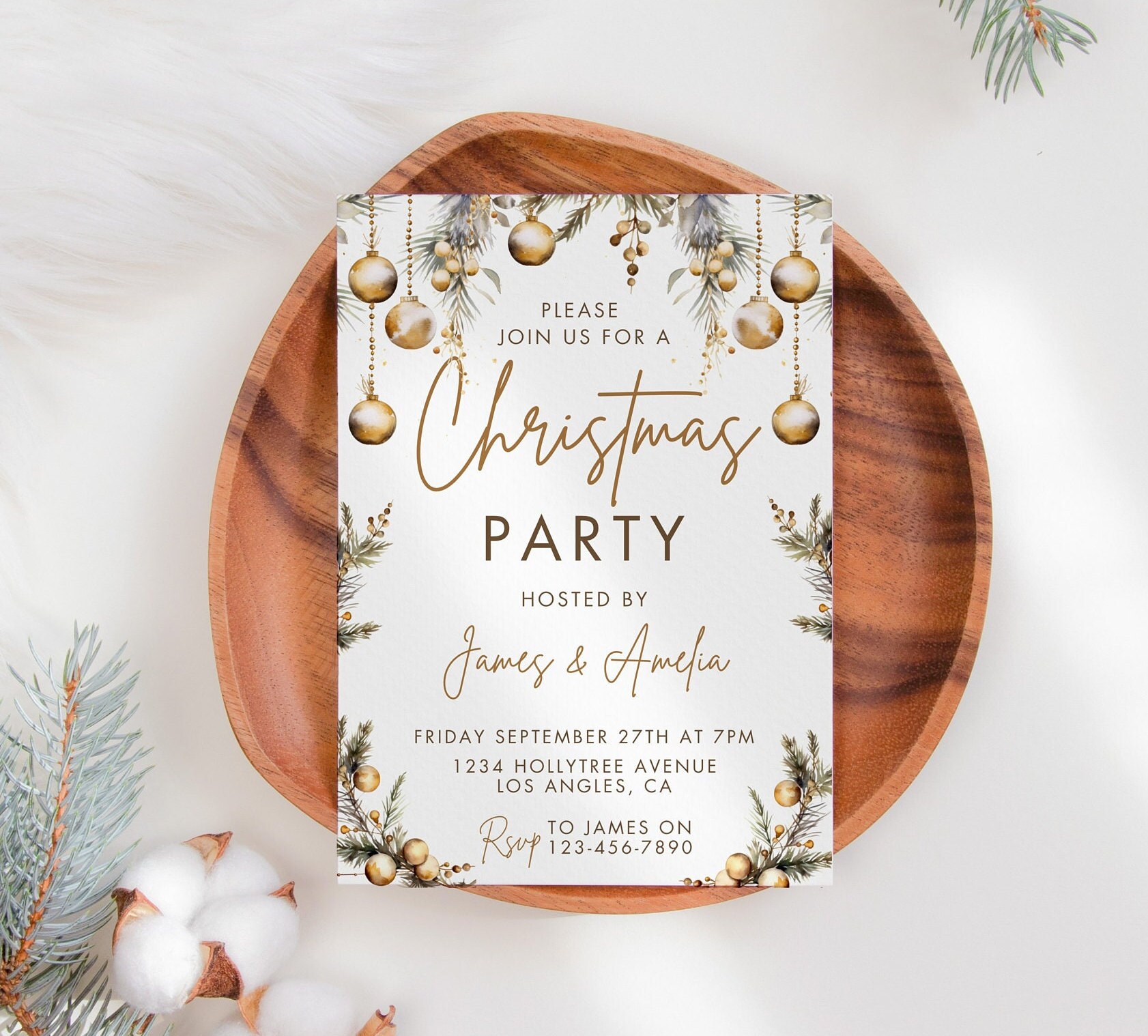 Gold Christmas Party Invitation Template Editable Holiday Party Invite ...