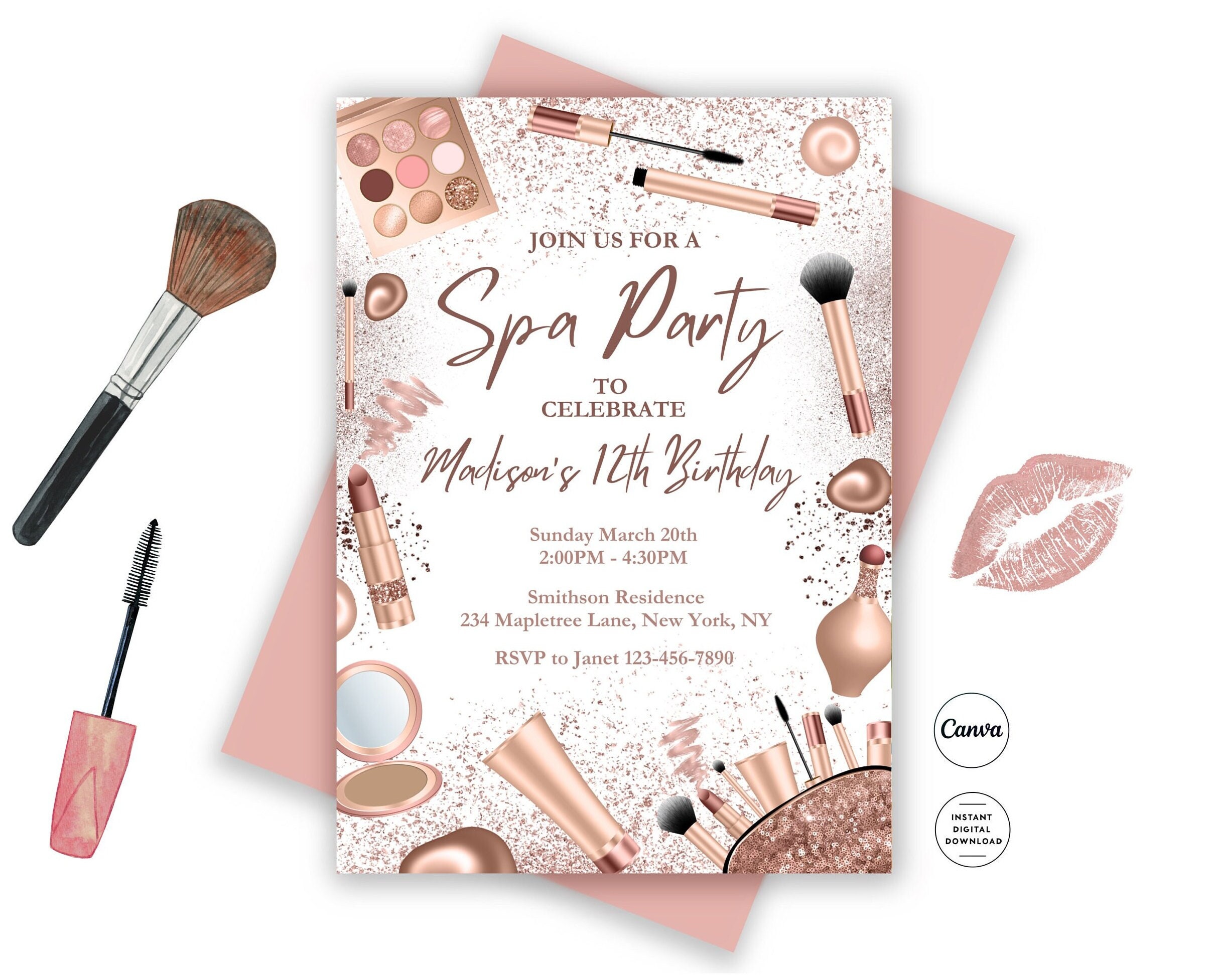 Spa Party Invitation Templates Digital Download Pamper Birthday ...