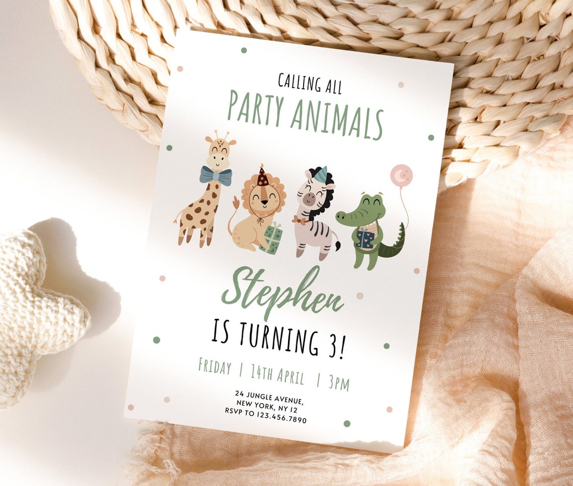 Party Animals Birthday Invitation Template Printable Boy - Etsy