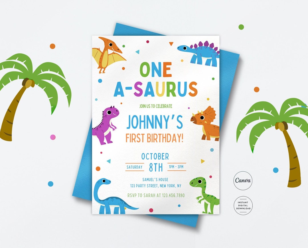 One-a-saurus Dinosaur Birthday Invitation Template Printable Kids ...