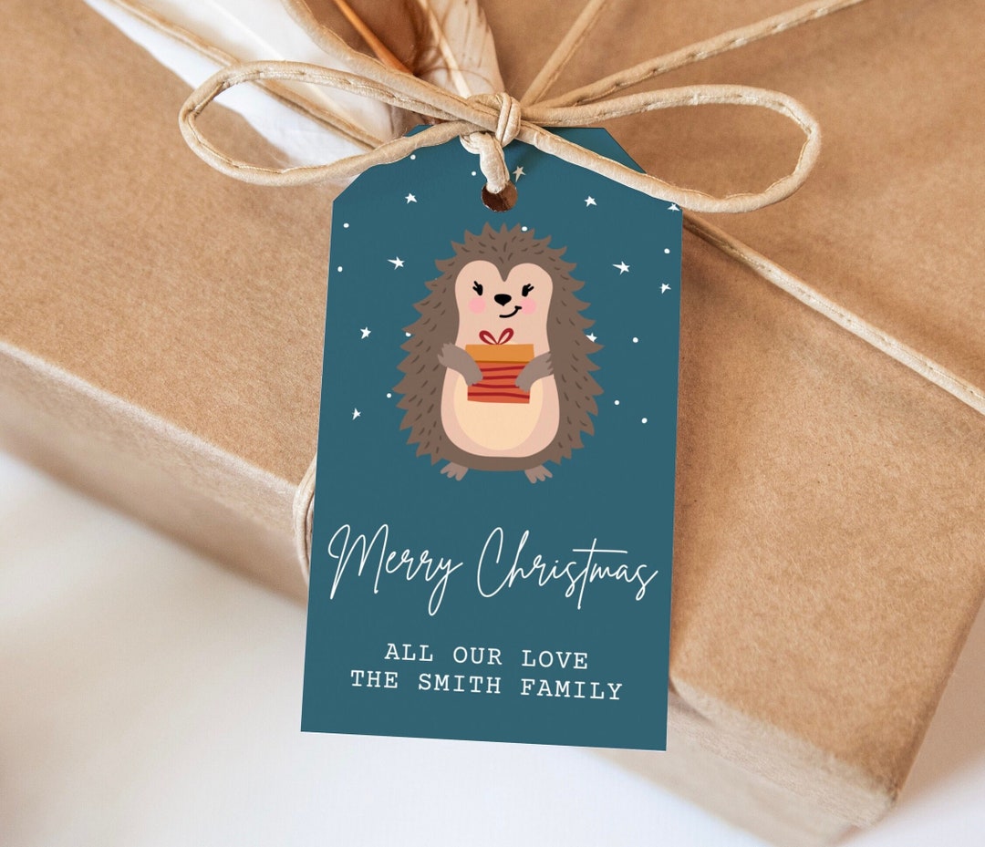 Christmas Hedgehog Gift Tag Template Editable Tag Printable - Etsy