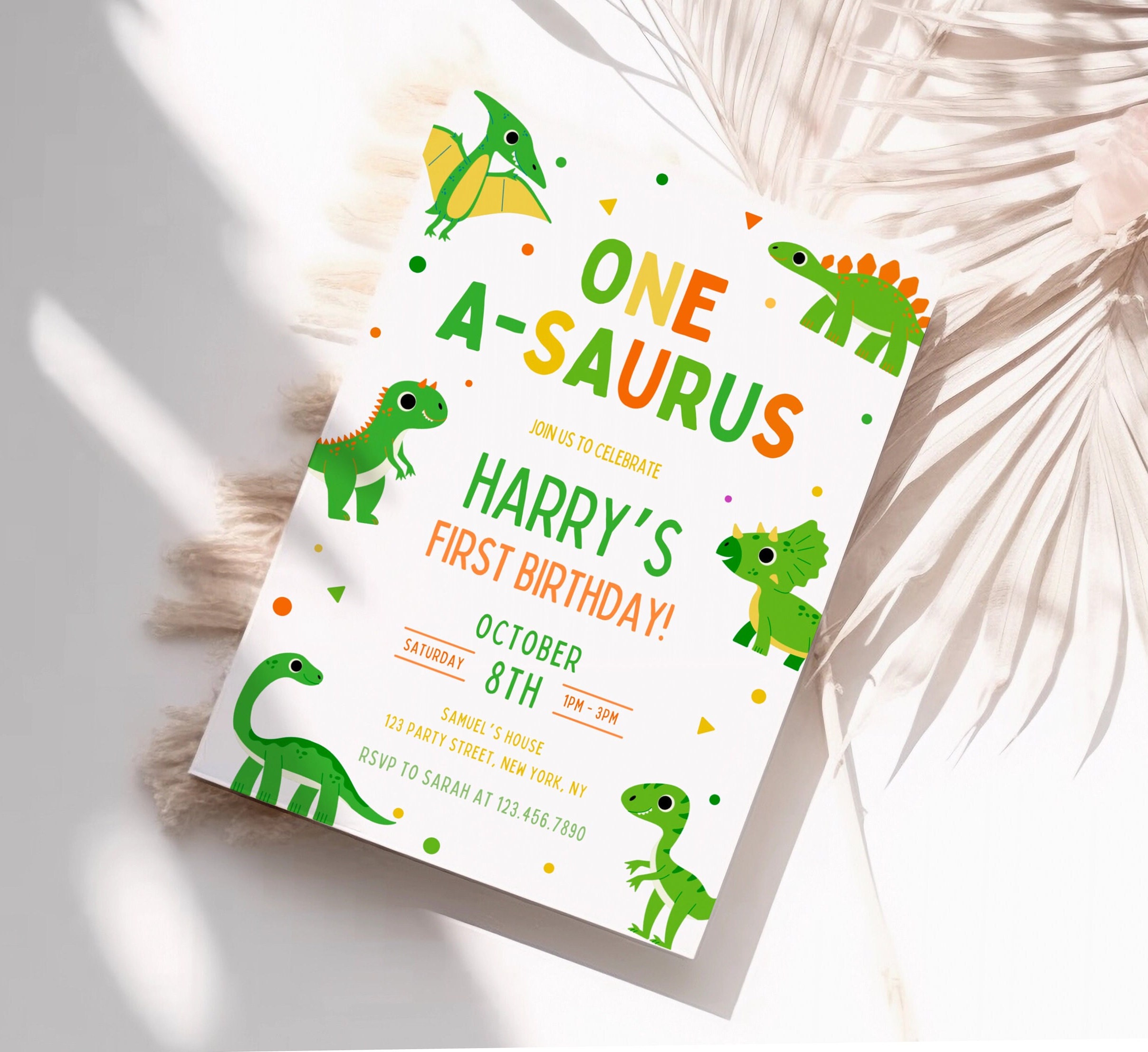 One-a-saurus Dinosaur Birthday Invitation Template Printable Kids ...