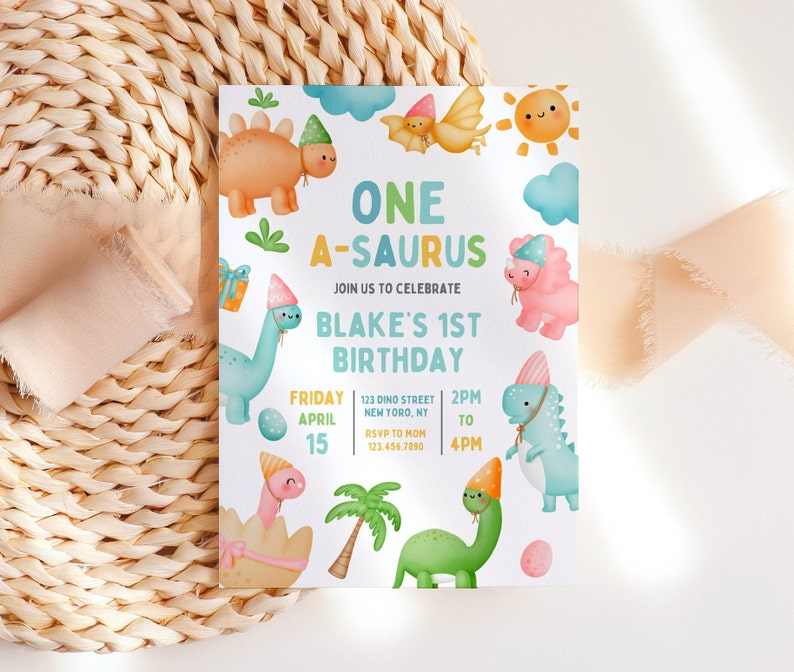 One-asaurus Dinosaur Birthday Invitation 1st Birthday Party OB1 - Etsy