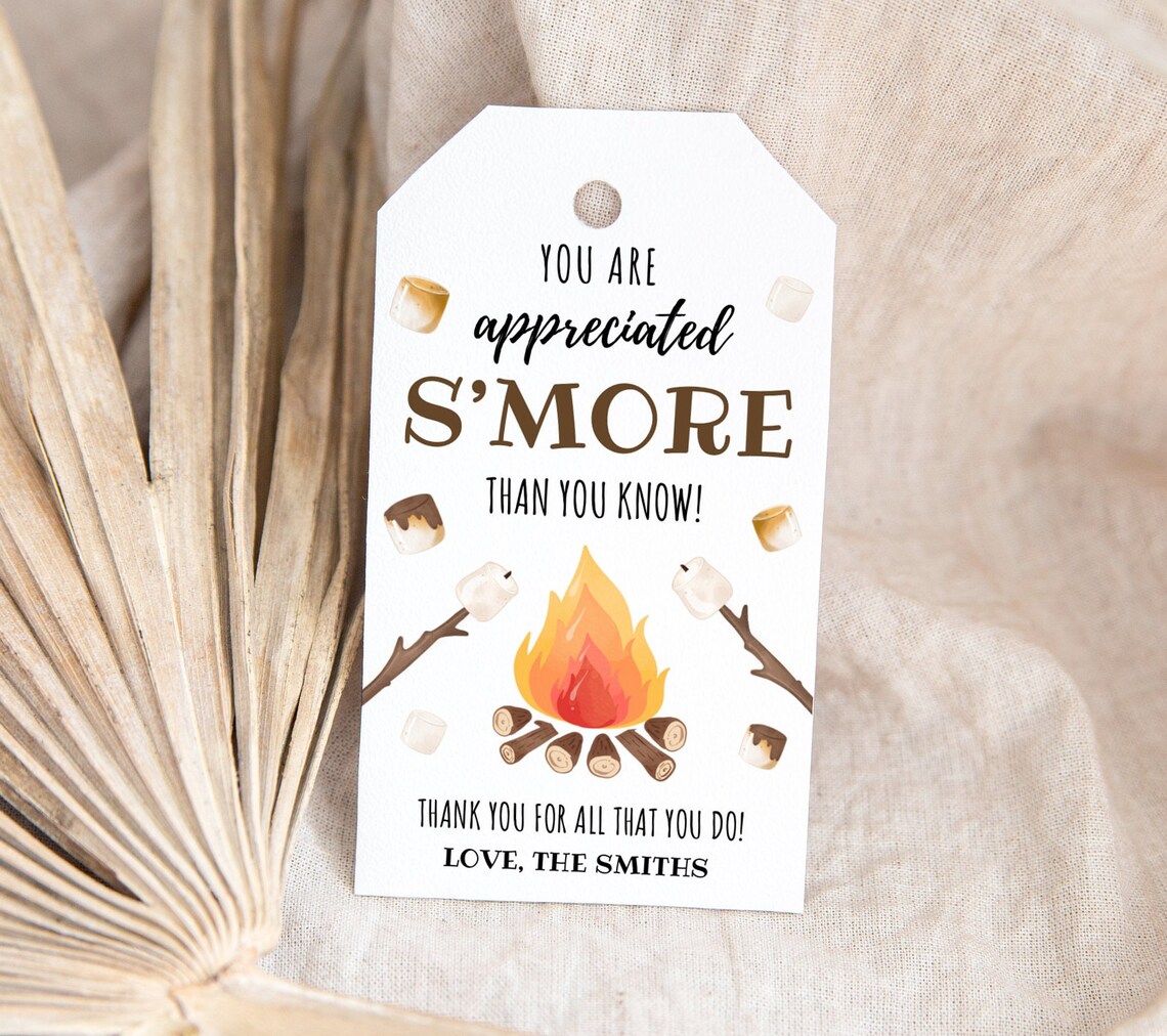 Smore Gift Tag Template Editable Teacher Appreciation Thank You Tag ...