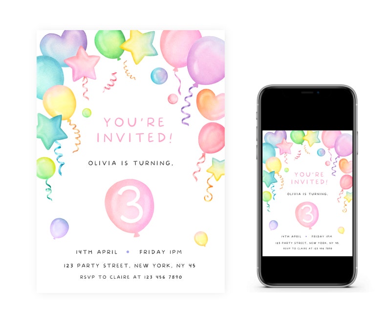 Editable Balloon Birthday Invitation Digital Download - Etsy