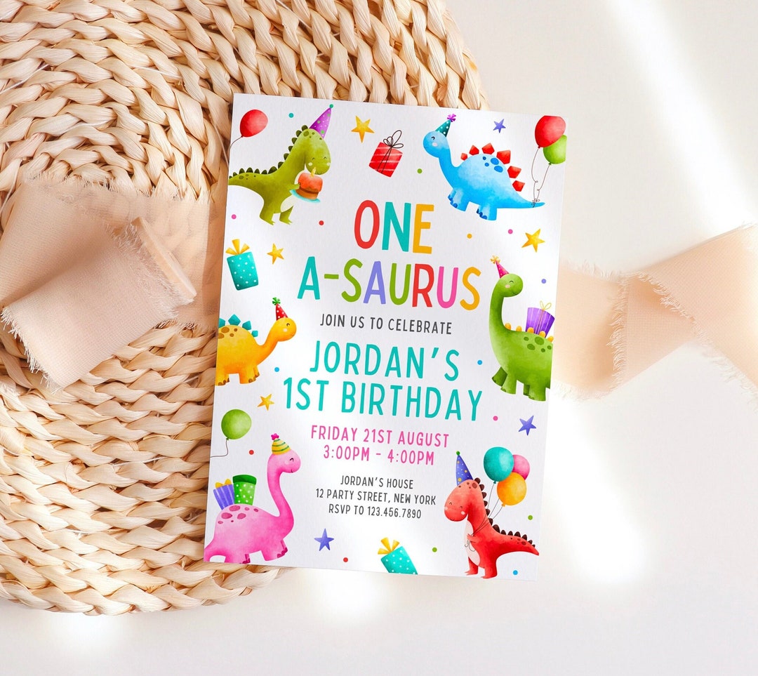 One-a-saurus Dinosaur Birthday Invitation Digital Download Dino Party ...
