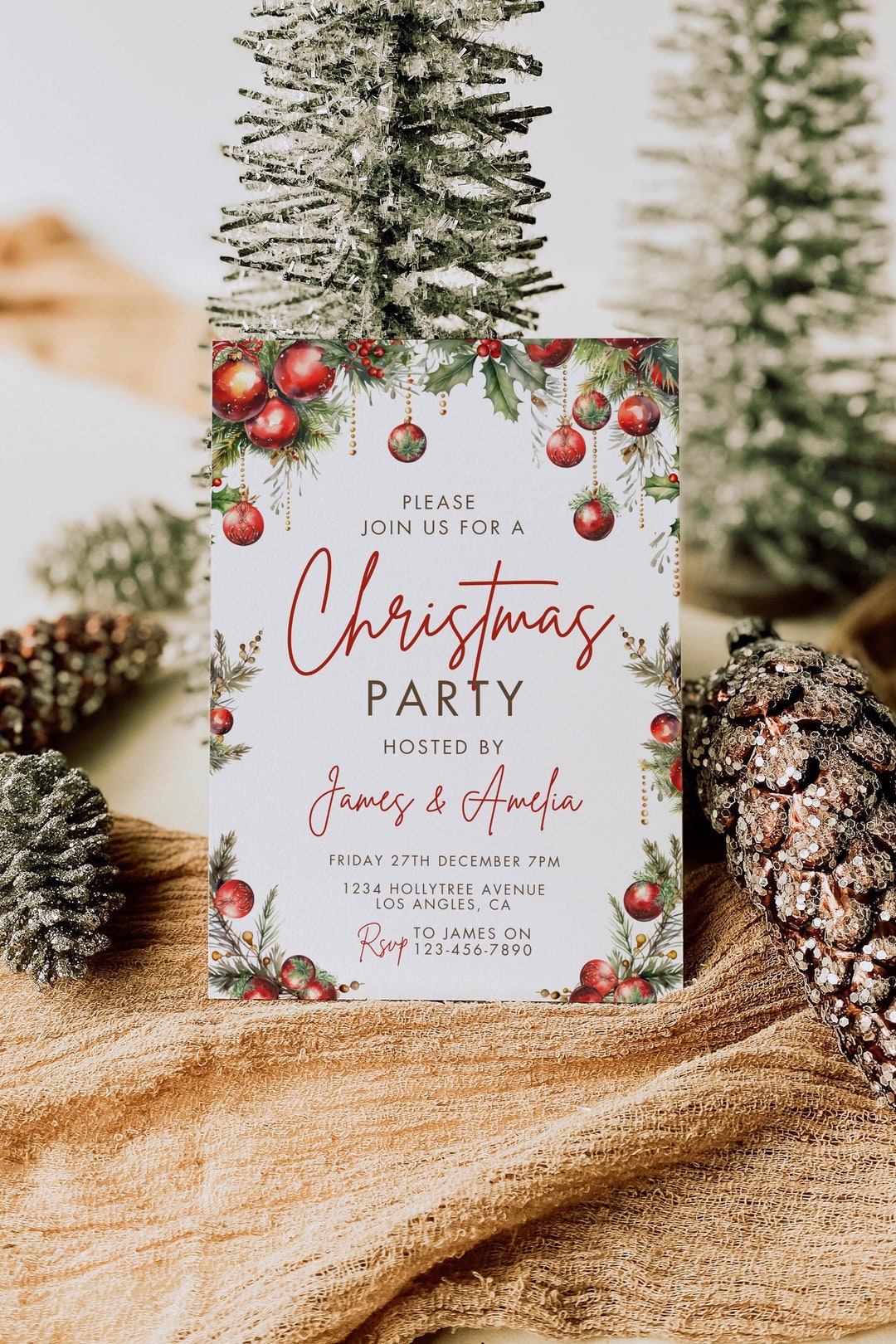 Red Christmas Party Invitation Template Editable Holiday Party Invite ...