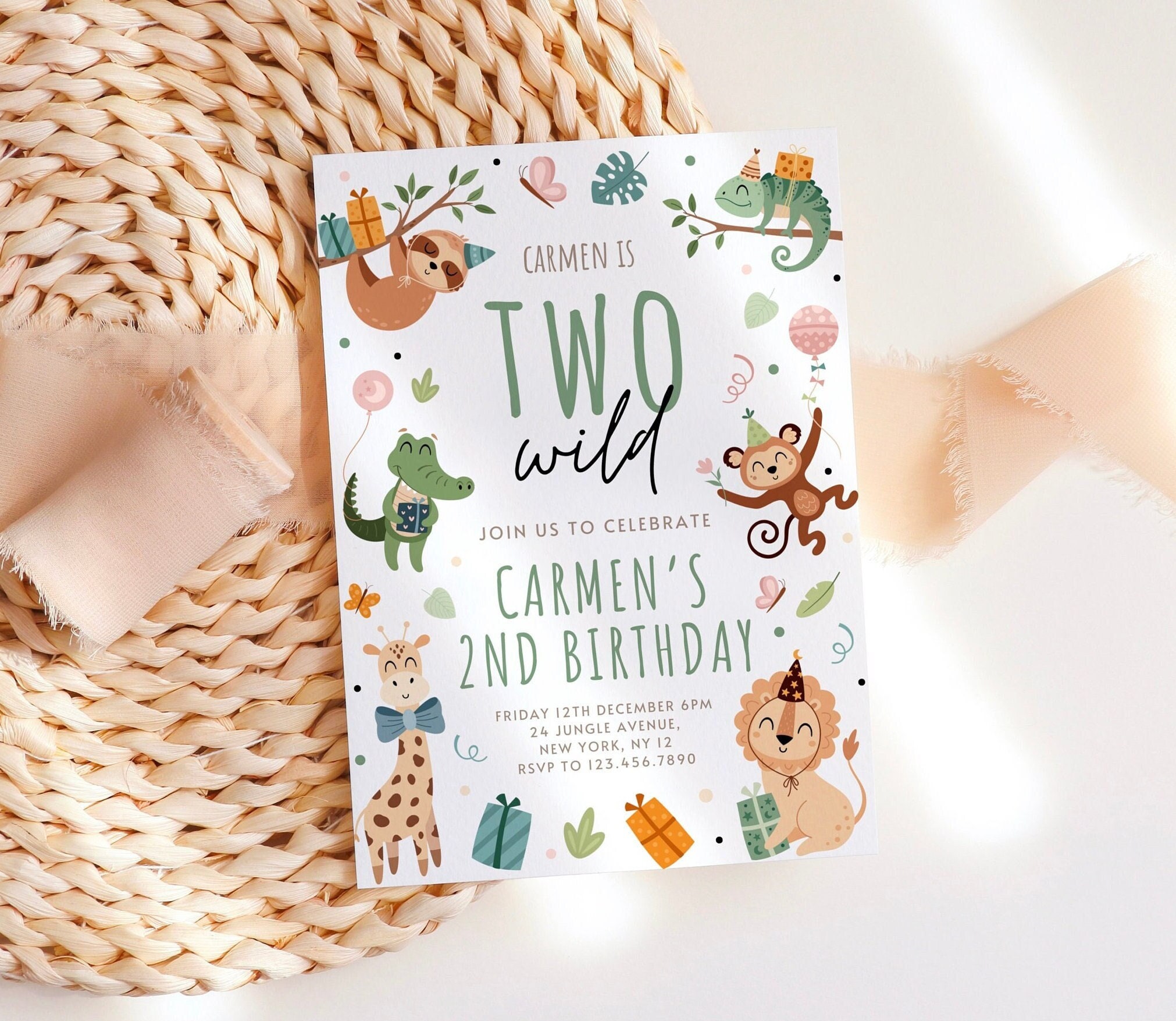 Two Wild Birthday Invitation Template Printable Boy Invitation Safari ...