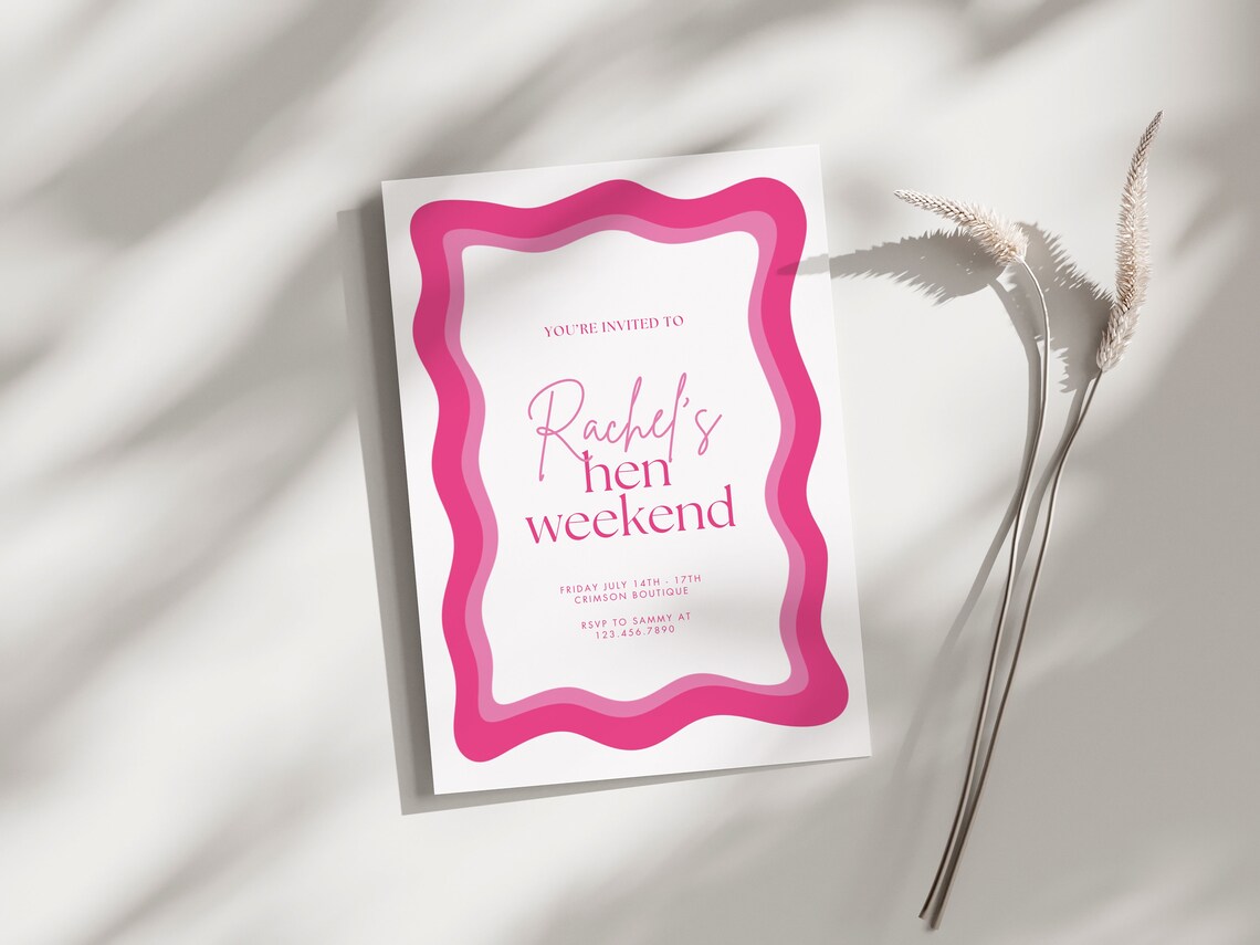Pink Hen Weekend Itinerary Template Printable Pink Wavy Border Hen ...