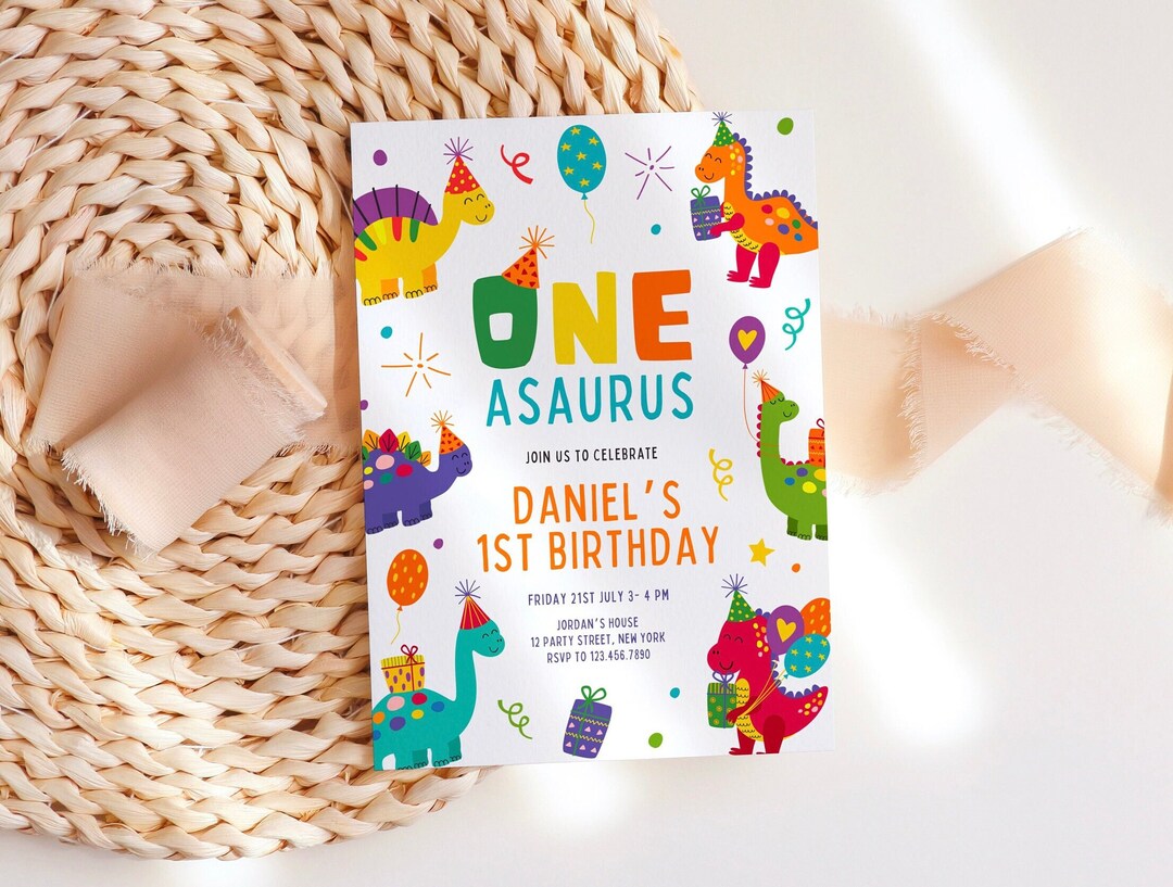 One-asaurus Dinosaur Birthday Invitation Digital Download Dino Party ...