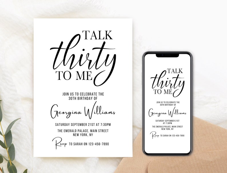 30th Birthday Invitation Template Canva Digital Download Talk Thirty to ...