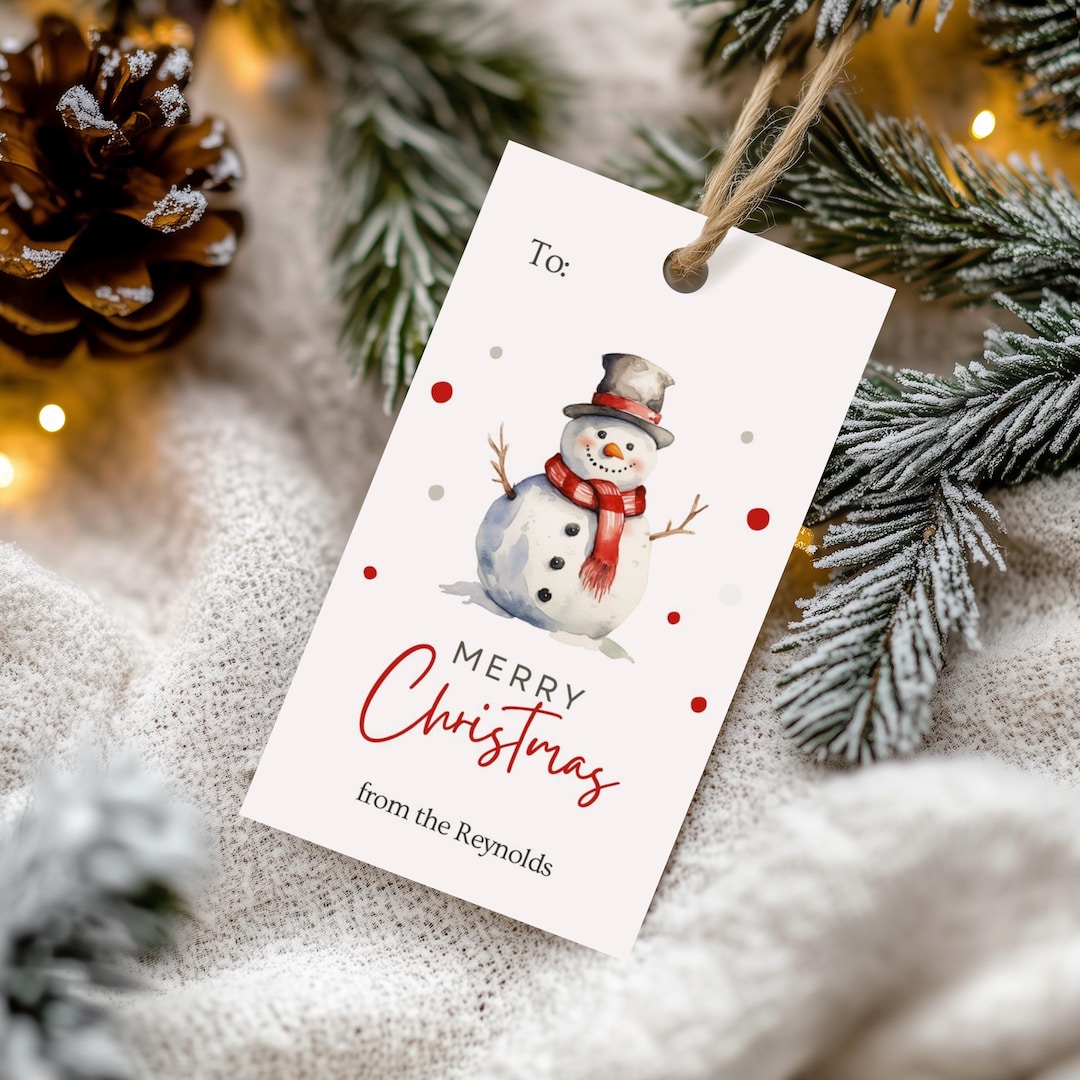 Merry Christmas Gift Tag Template Snowman Gift Tag Editable Christmas ...