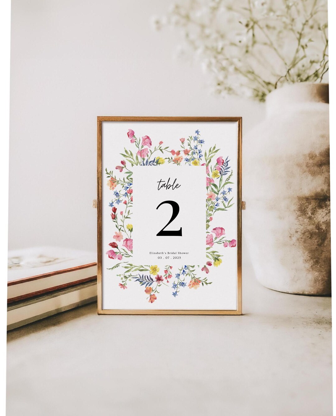 Wildflower Bridal Shower Table Numbers Template Editable Bridal Shower ...